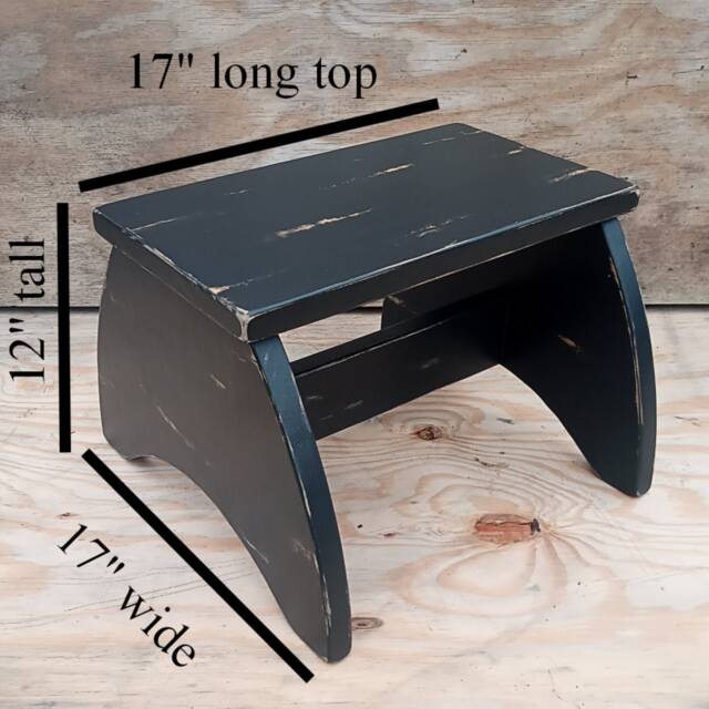 Large Step Stool Farmhouse Decor Footstool Primitive Folk Art Ebony ...