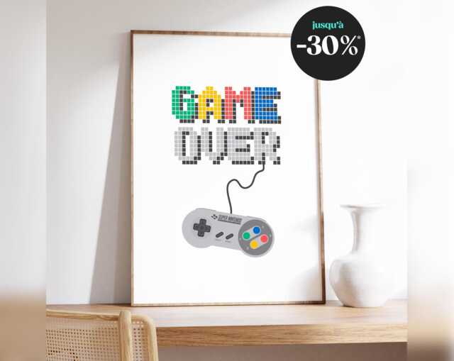Game Over Gaming Poster, Super Nintendo Controller, Geek Decor, Retro ...