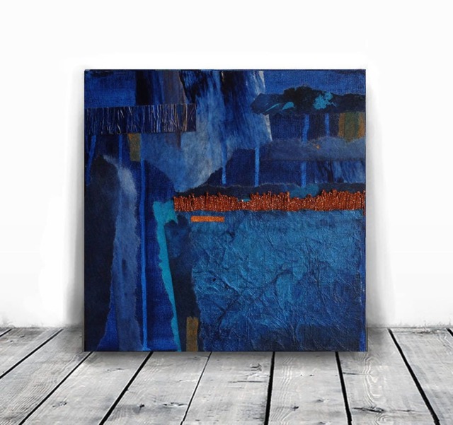 Original Navy Blue & Copper Abstract Painting 3D Textured Wall Art by ...