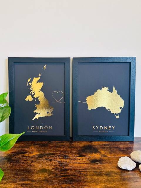 Connect Any Two Locations - Custom Map Foil Print Set Of 2 Long ...
