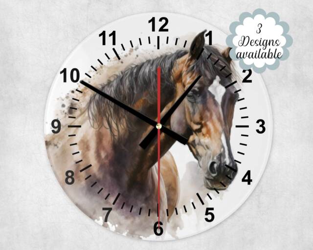 Elegant Glass Watercolour Horse Wall Clock - Equestrian Gift, Kitchen ...
