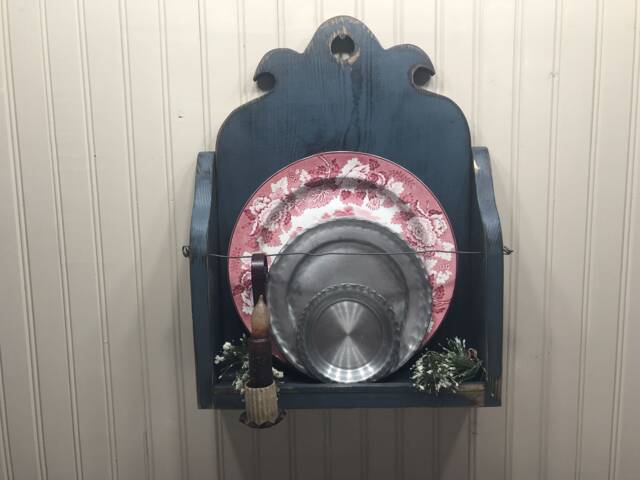 Colonial Wall Plate Rack Shelf Keep Primitive Farmhouse - French Blue ...