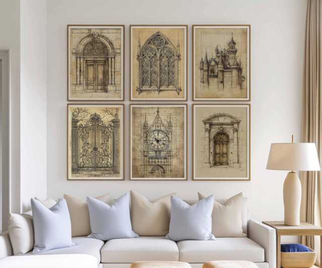 Set Of 6 Vintage Architectural Prints, Antique Building Blueprints ...