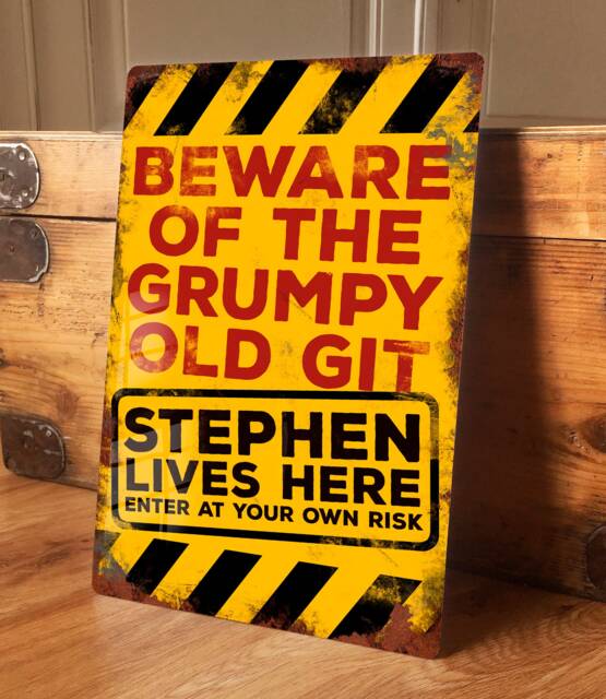Personalised Warning Sign Metal Grumpy Caution Funny Wall Door Decor ...
