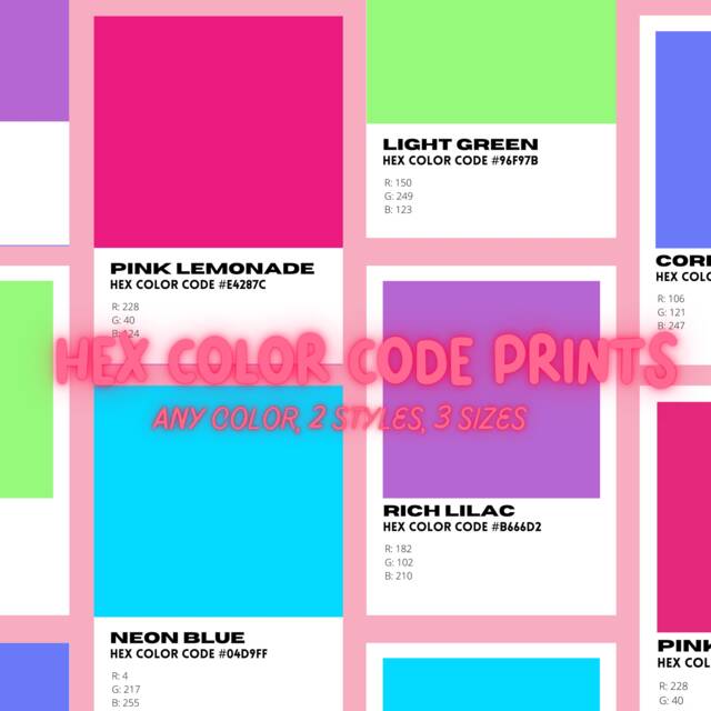 Custom Hex Color Prints, Aesthetic Print, - Choose Any Color - Physical ...