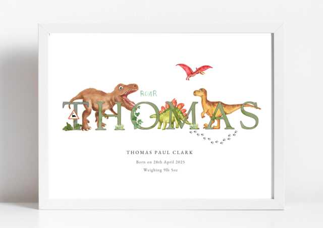 Personalised Dinosaur Name Print Nursery Decor, Boys Bedroom, Unframed ...