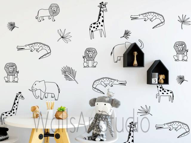 Animals Pattern Wall Decals - Safari Nursery Art, Jungle Decal, Kids ...