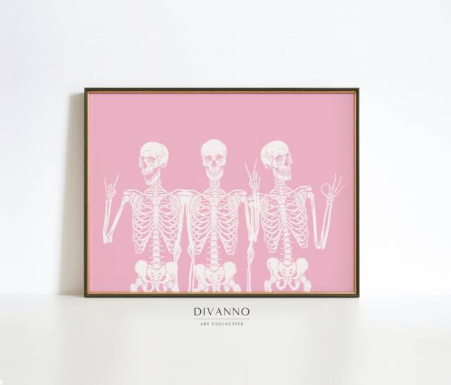 Funky Skeleton Trio Print, Retro Disco Halloween Gallery, Gothic Party ...