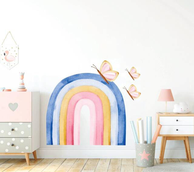 Rainbow Wall Decal, Nursery Rainbow Sticker, Large Floral Watercolor ...