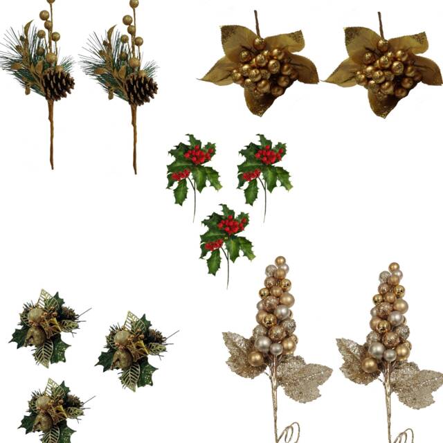 Christmas Gold Glitter Berry Picks Cluster For Wreath Decoration by ...