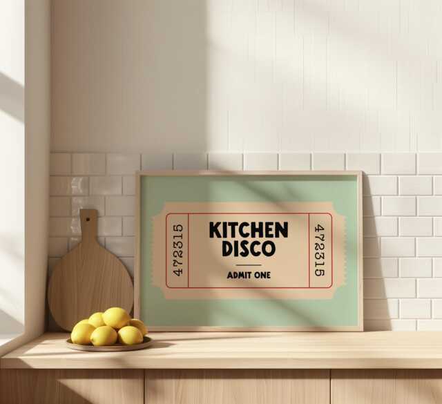 Kitchen Disco Print - Wall Art Green Natural Funny Sign Retro Ticket by ...
