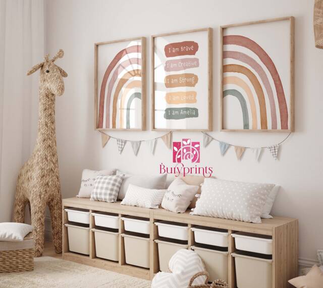 Set Of 3 Boho Personalised Positive Kids Affirmations Nursery Prints ...