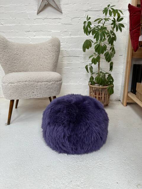 Purple Genuine Sheepskin Poufee., Footstool, Poufee, Fluffy Stool ...