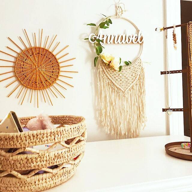 Sun Shaped Wicker Wall Basket, Woven Sun Decor, Hanging, Boho Nursery ...