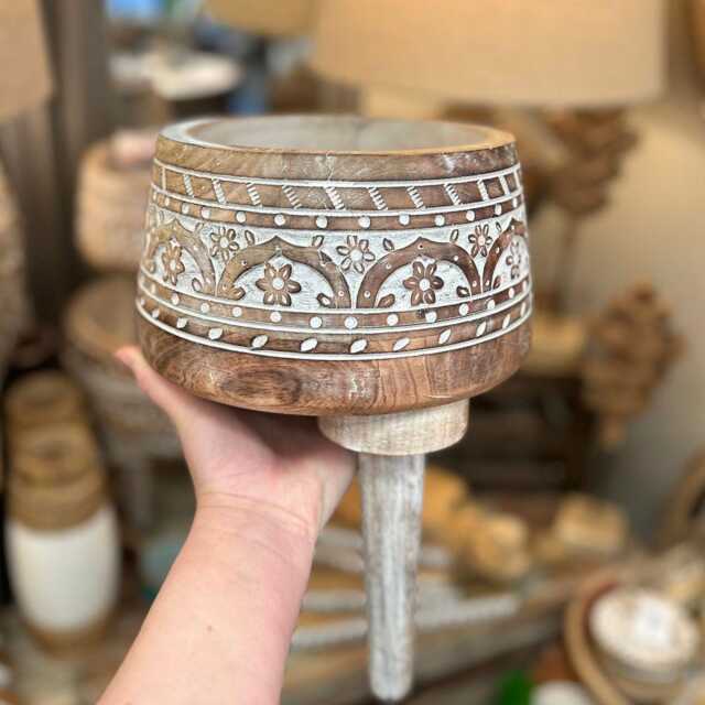 Hand-Carved Wooden Plant Stand Boho Moroccan Style, Three-Legged ...