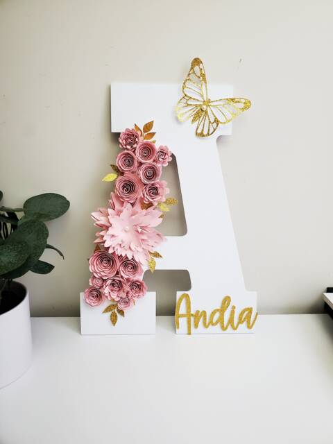 Floral Nursery Letter Decor - Handmade Paper Flower Initial Custom Baby ...