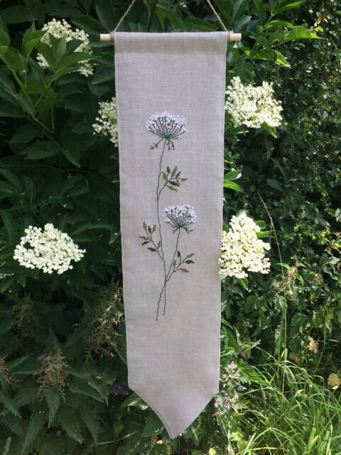Cow Parsley. Embroidered Botanical Wall Hanging. Natural Linen Decor in ...