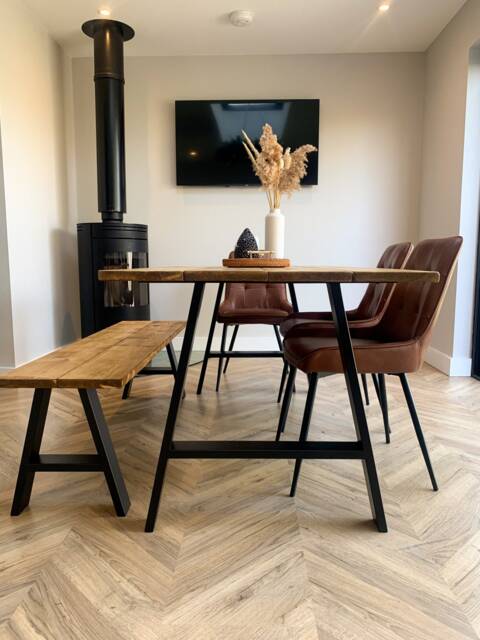 Dining Table. A-Frame Steel Legs . Industrial Style. Rustic ...