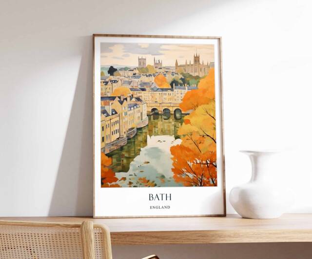Bath Poster, England Travel Print, Georgian Architecture Roman Baths ...