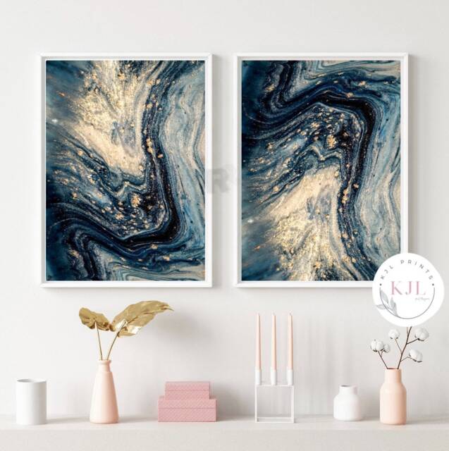 Set Of Two Navy & Gold Abstract Wall Prints . Wall Art by Etsy ...