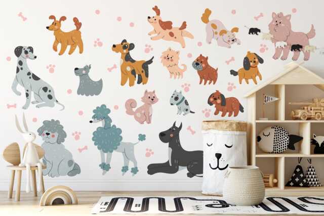 Cute Dog Wall Decals Set For Kids Room Nursery - Self-Adhesive Peel ...