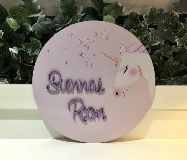 Personalised Wooden Unicorn Circle Name Plaque by Etsy | ufurnish.com