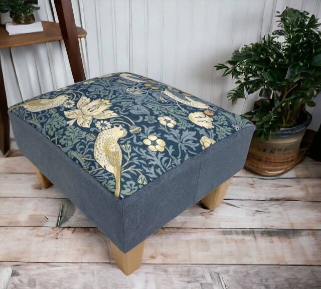 Small Footstool in William Morris At Home Strawberry Woad Blue Thief ...