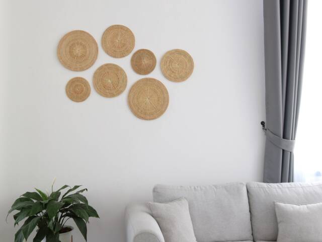 Round - Set Of 7 Woven Rattan Wall Decor Art Set- Round Plate Style ...