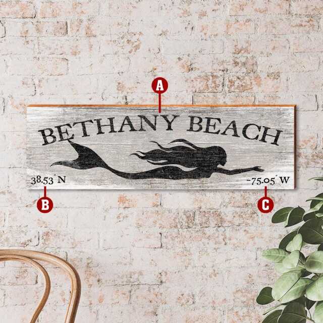 Customizable Coastal Mermaid Wooden Sign - Wall Art Print On Real Wood ...