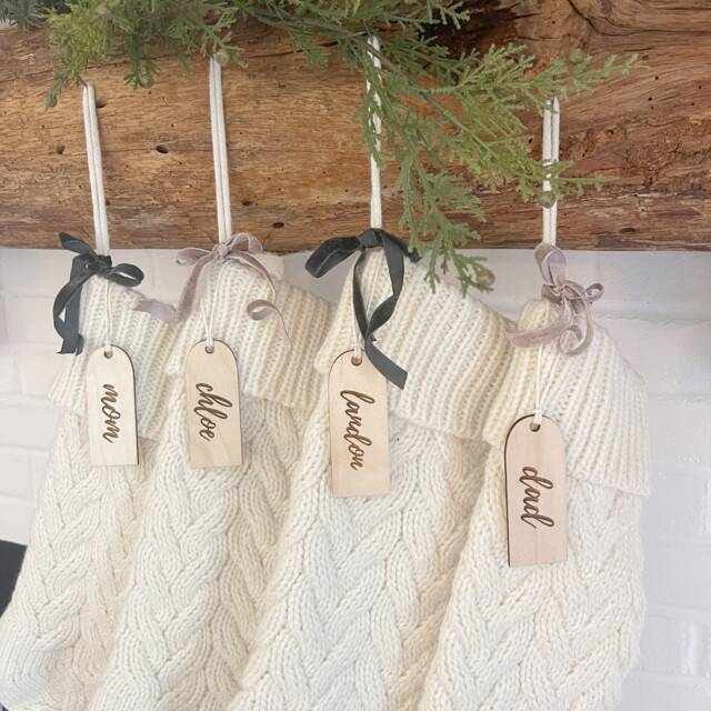 Engraved Personalized Modern Christmas Stocking Name Tag Labels Tags ...