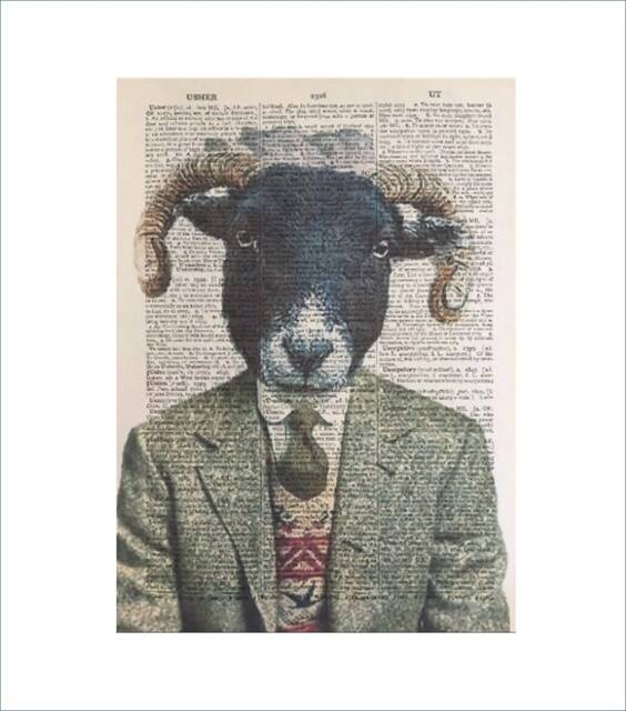 Sheep Dictionary Wall Art Print - Humanised Picture Animal in Clothes ...