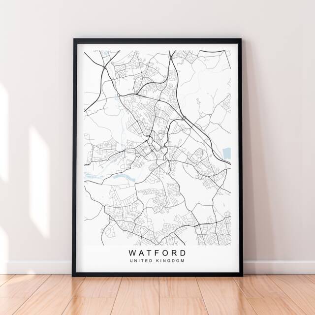 Watford City England Map Print Poster Minimalist Home Decor UK Wall Art ...