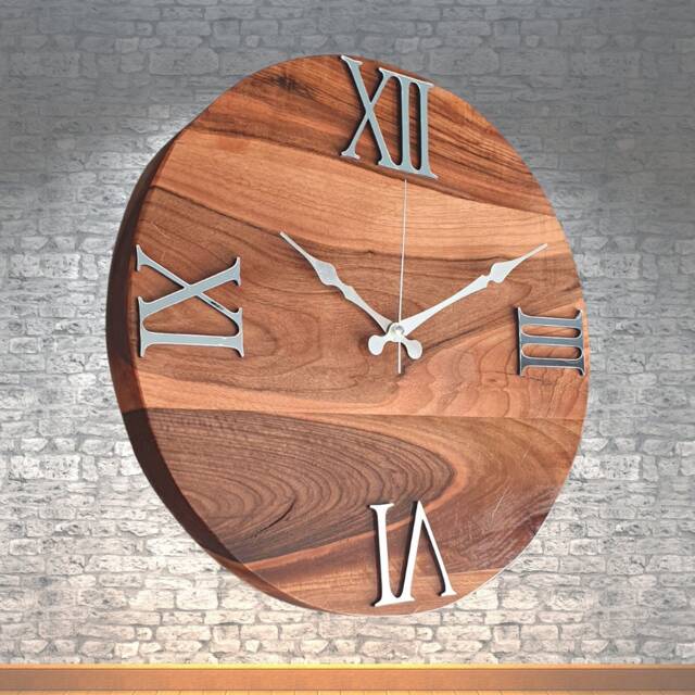 Natural Solid Walnut Wood Wall Clock, Silver Numbers, Decor, Wooden Retro Clock by Etsy ...