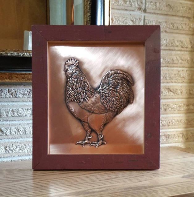 Hand Tooled Copper Rooster Picture - Barn Board Frame by Etsy ...