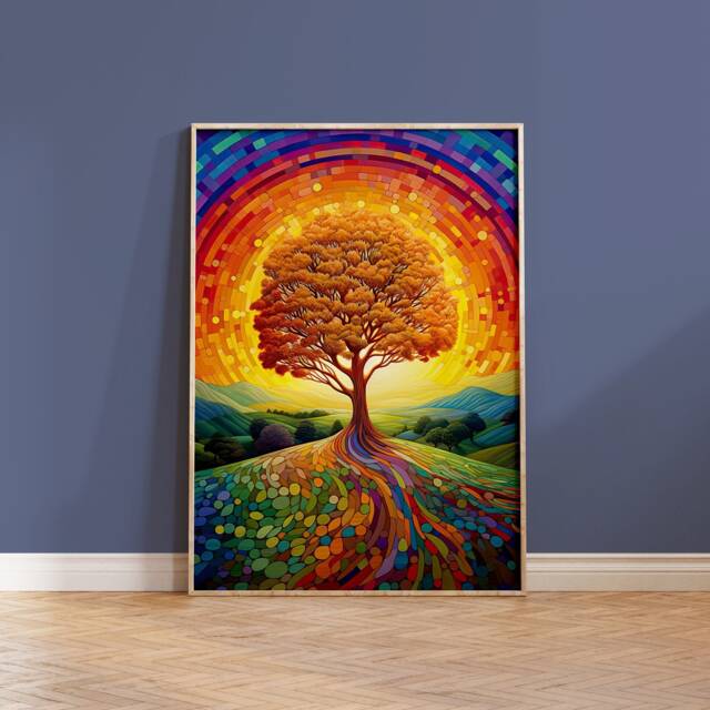 Rainbow Tree Art Print Abstract Mosaic Landscape Wall Decor by Etsy ...