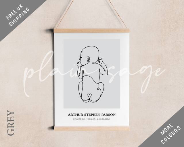 Personalised Baby Print Line Art Newborn Gift Birth Poster 1 by Etsy ...
