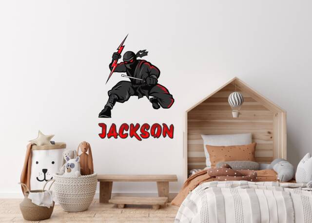 Personalized Ninja Wall Art, Personalised Boys Name Sticker, Samurai ...