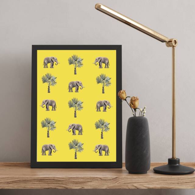 Yellow Elephant Wall Print, & Palm Tree Decor, Animal Print by Etsy ...