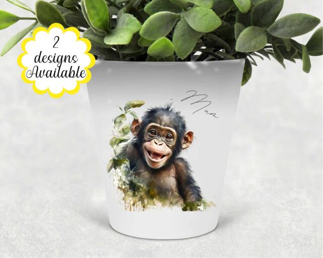 Watercolour Cheeky Monkey Plant Pot - Custom Pen Or Makeup With Name ...