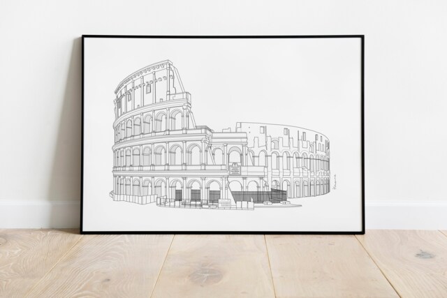Colosseum, Rome, Italy, Line Art Drawing, City Scene, Europe, Landmark ...