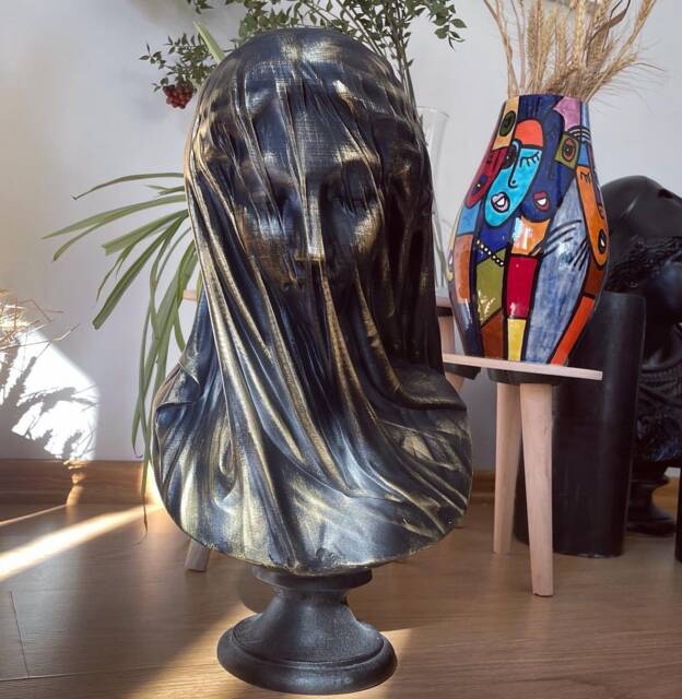 The Veiled Virgin Statue Black & Gold Replica Bust - 22 Inches by Etsy ...