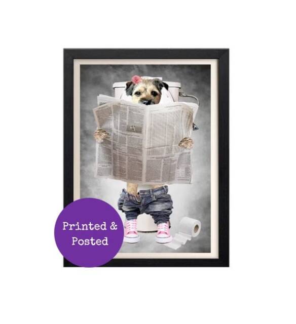 Border Terrier On Toilet - Funny Bathroom Print Girl Dog Picture Animal ...