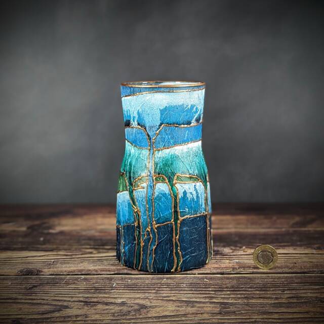Zen Blue Green Vase For Flowers Hand Painted Coloured Glass Modern ...