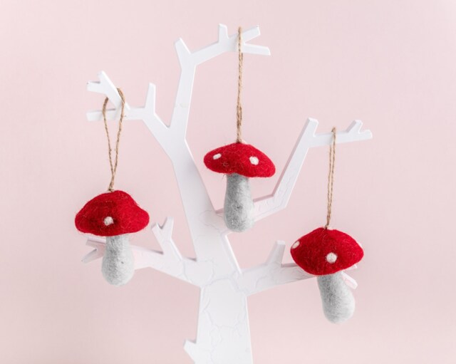 Woodland Toadstool Felt Baubles - Christmas Tree Decorations Red & Pink ...