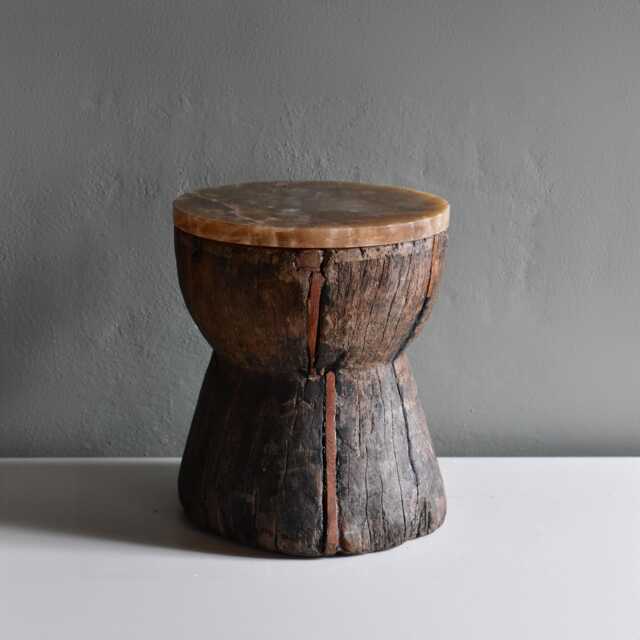 Elegant Round Onyx & Wood Plinth - Rustic Finish cm H35 X 30 Side Table ...