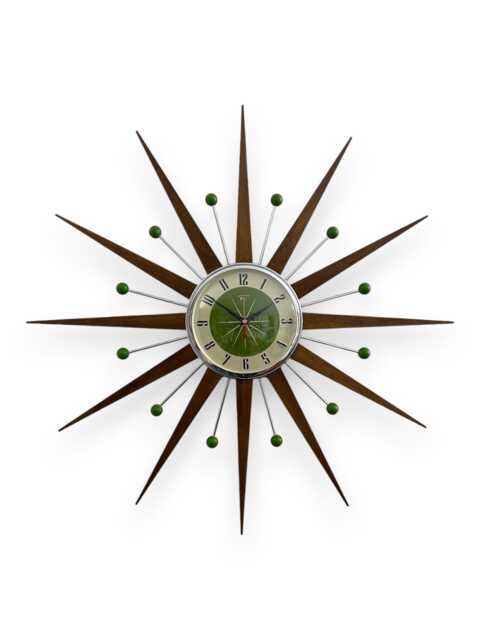 Mid Century Modern Style Starburst Clock By Royale Silent Solid Teak ...
