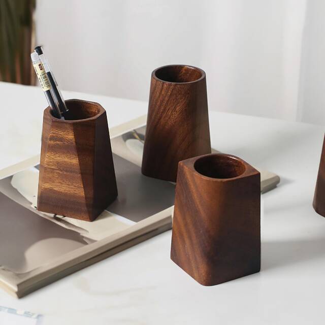 Wooden Desktop Pen Holder - Black Walnut Pen Holder For Office ...