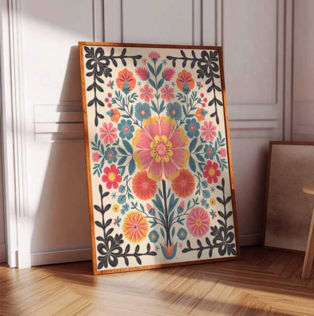 Vintage Mexican Poster, Prints, Decor, Traditional Latin Floral Print ...