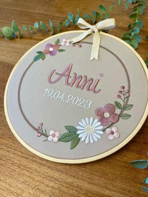Embroidery Frame Emma Personalized, Embroidered Name Tag, Flower Wreath ...