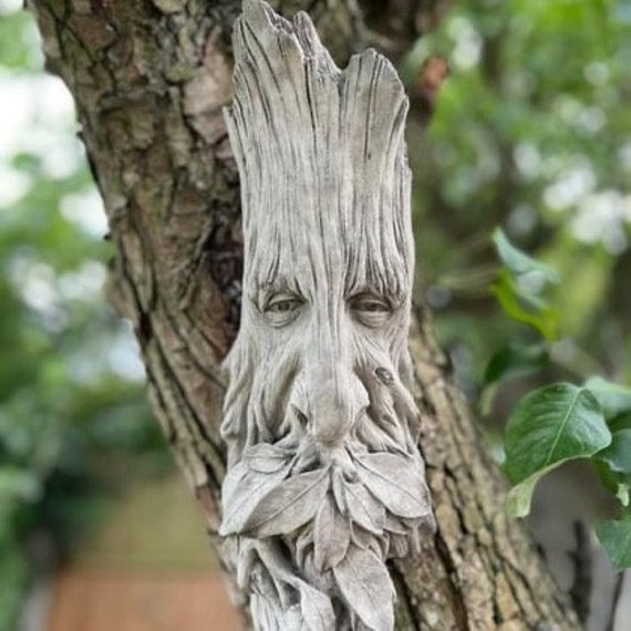 Stone/ Concrete Green Man Tree Face Hanging Garden Ornament Statue by ...